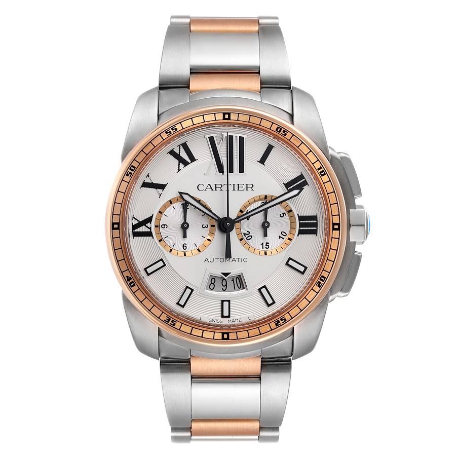 Cartier Calibre Chronograph Steel Rose Gold Mens Watch W7100042 Box ...