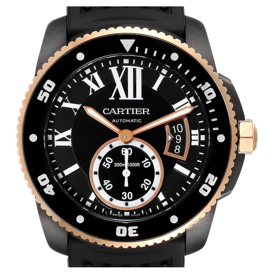 Cartier Calibre Diver Steel Rose Gold Mens Watch W7100055 Box Papers ...