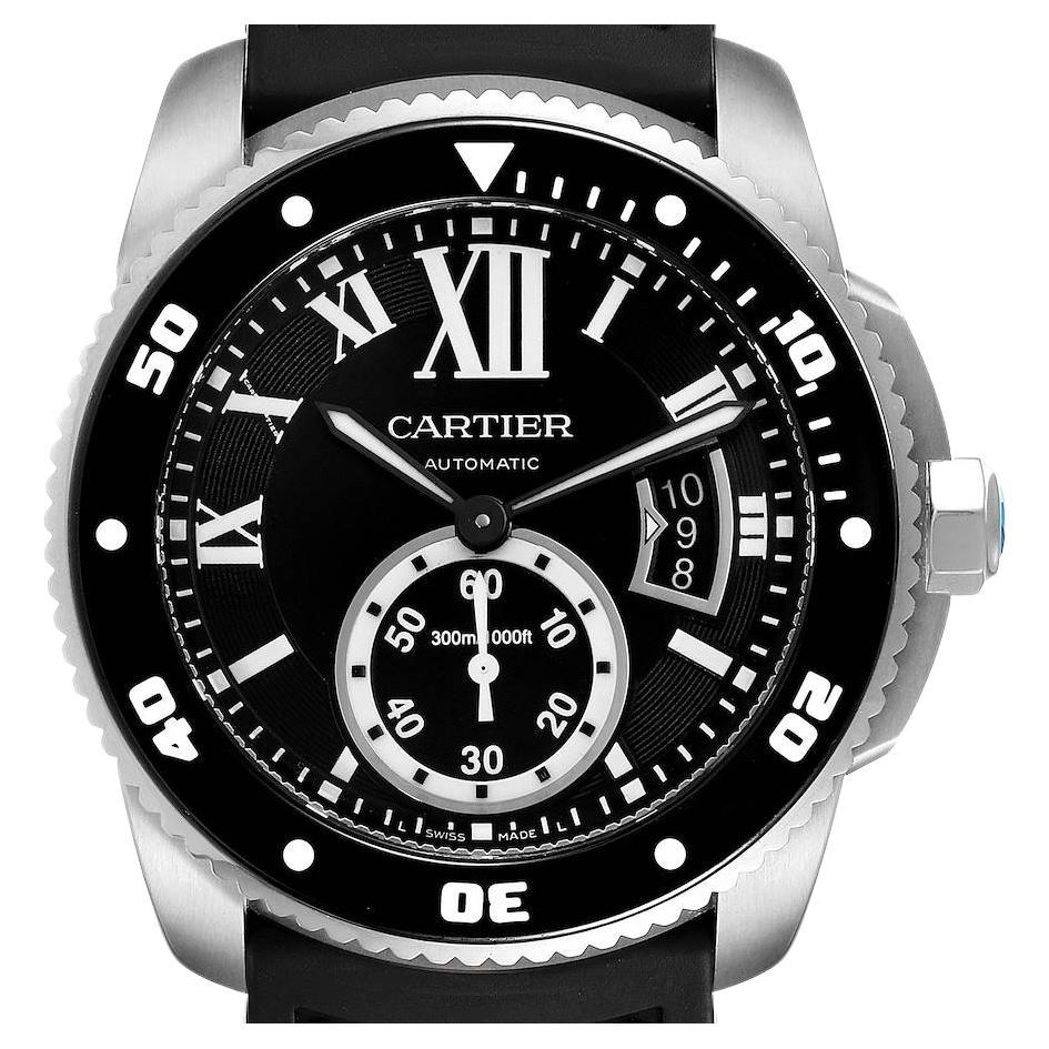 Cartier Calibre Divers Black Dial Rubber Strap Men's Watch W7100056 For ...