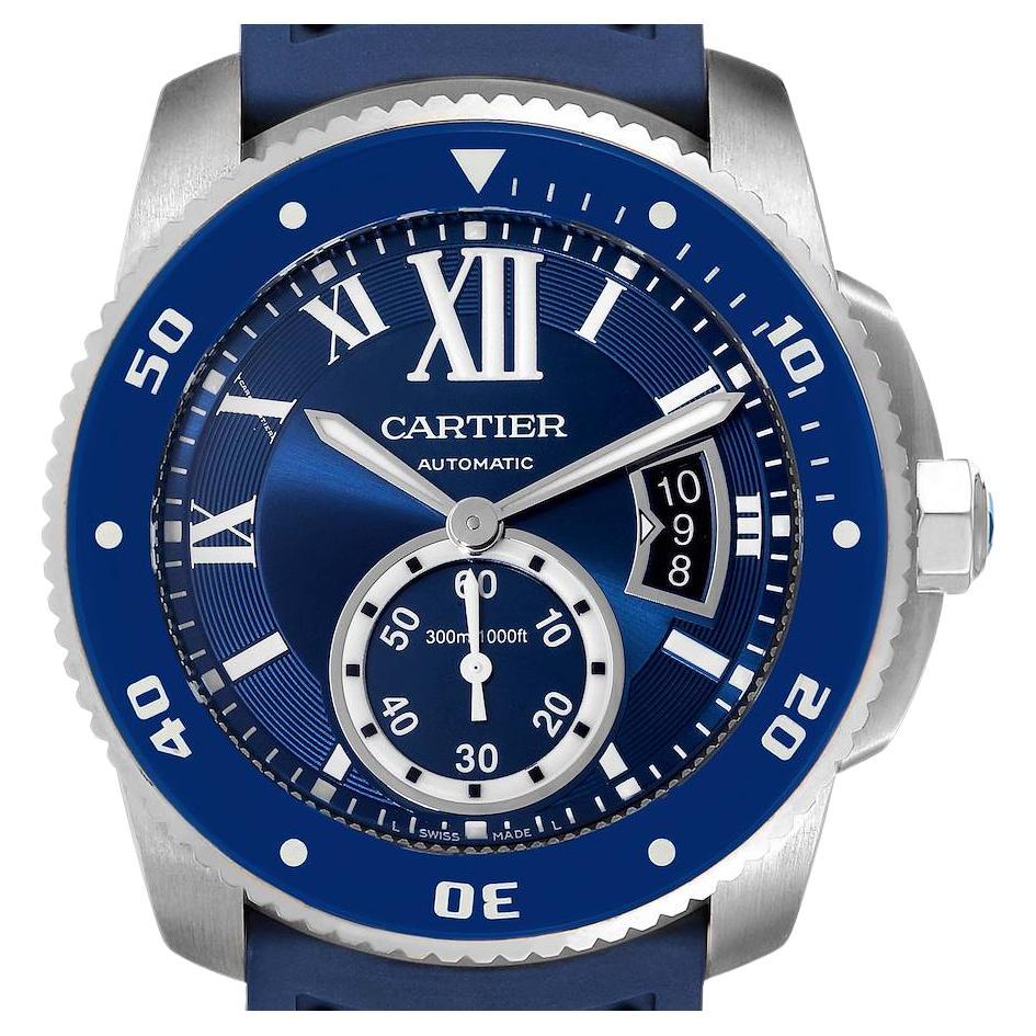 Cartier Calibre Diver Blue Dial Rubber Strap Steel Men's Watch WSCA0011 ...