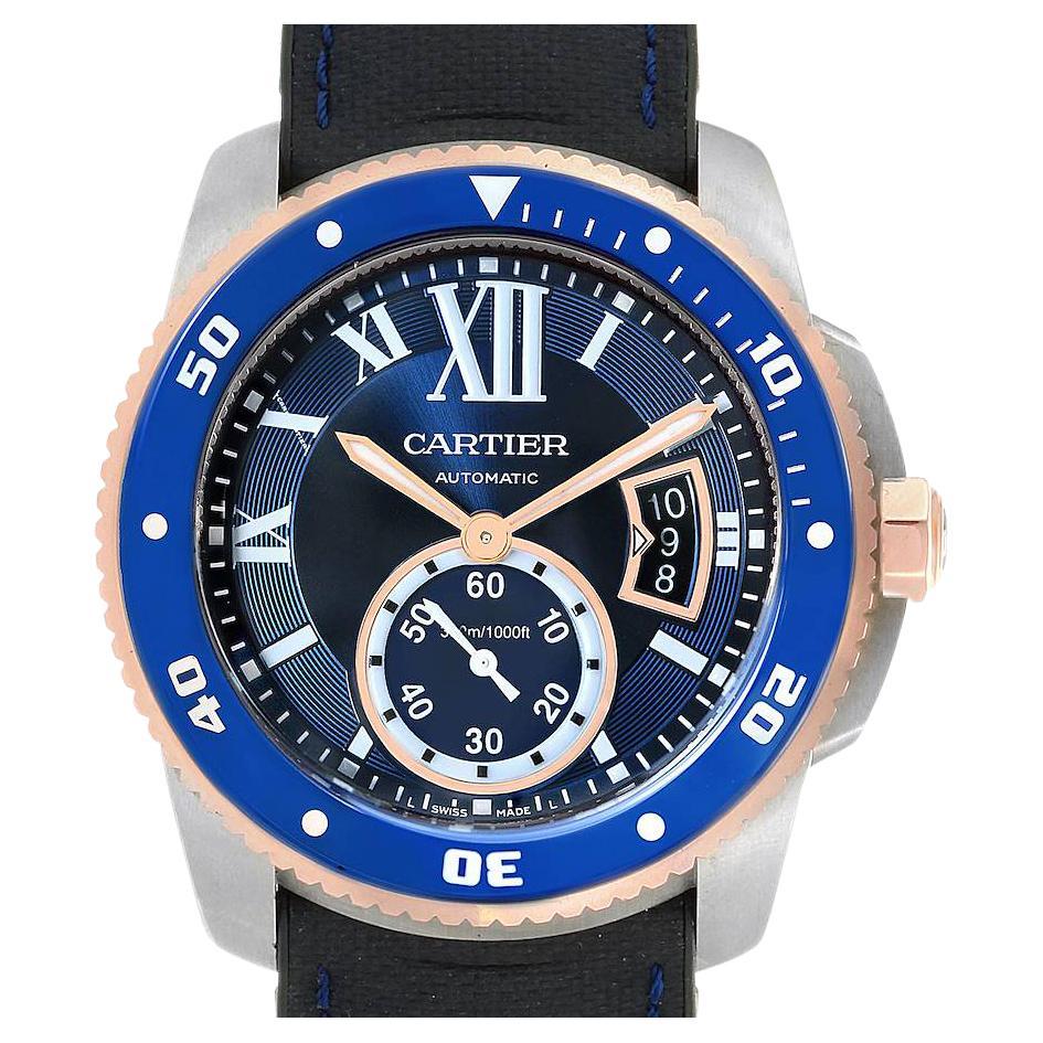 Calibre de Cartier Diver Men's Large 18 Karat Rose Gold and Steel Watch ...