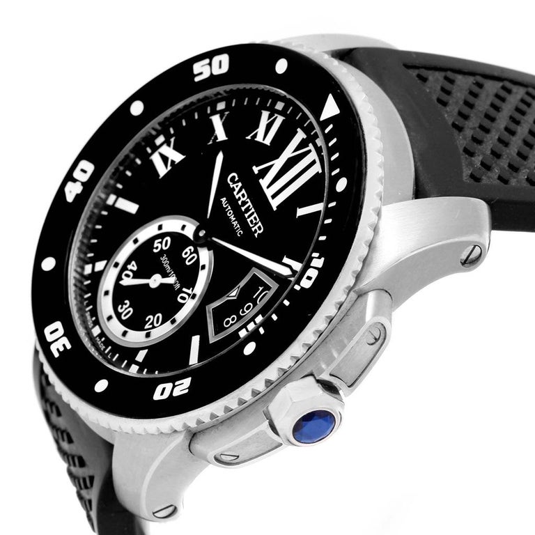 Cartier Calibre Divers Black Dial Rubber Strap Men's Watch W7100056 For ...