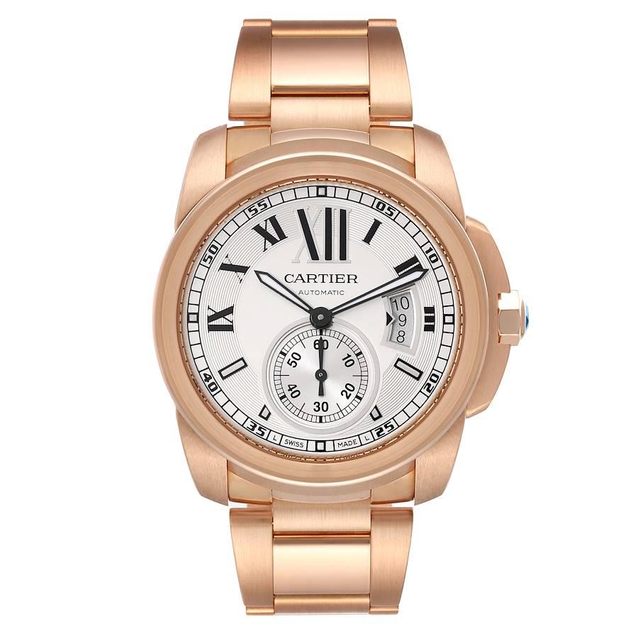 Cartier Calibre Rose Gold Silver Dial Automatic Mens Watch W7100018 For ...