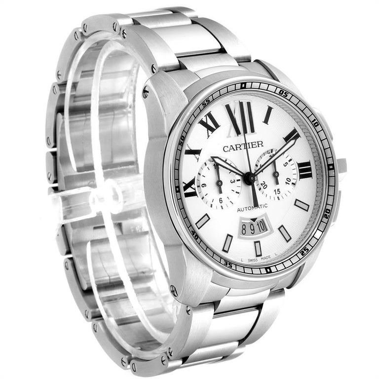 Cartier Calibre Silver Dial Chronograph Men's Watch W7100045 Box Papers ...