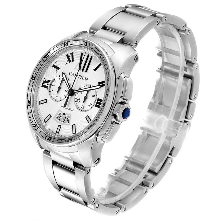 Cartier Calibre Silver Dial Chronograph Men's Watch W7100045 Box Papers ...