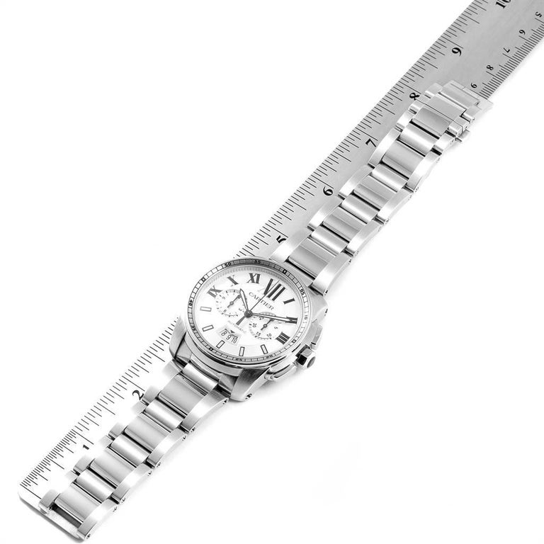 Cartier Calibre Silver Dial Chronograph Men's Watch W7100045 Box Papers ...