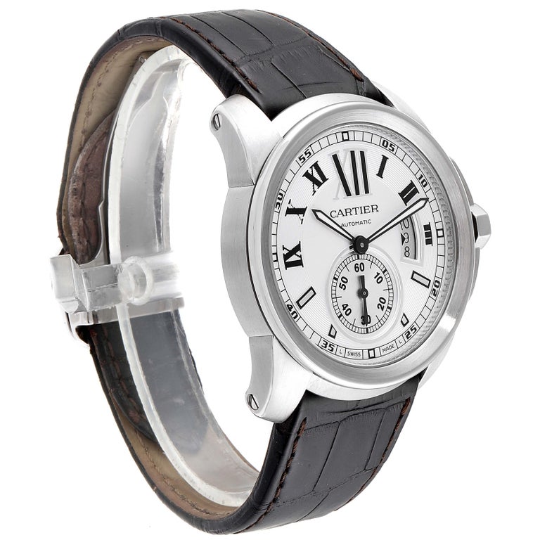 Cartier Calibre Silver Dial Steel Men's Watch W7100037 Box Papers For ...