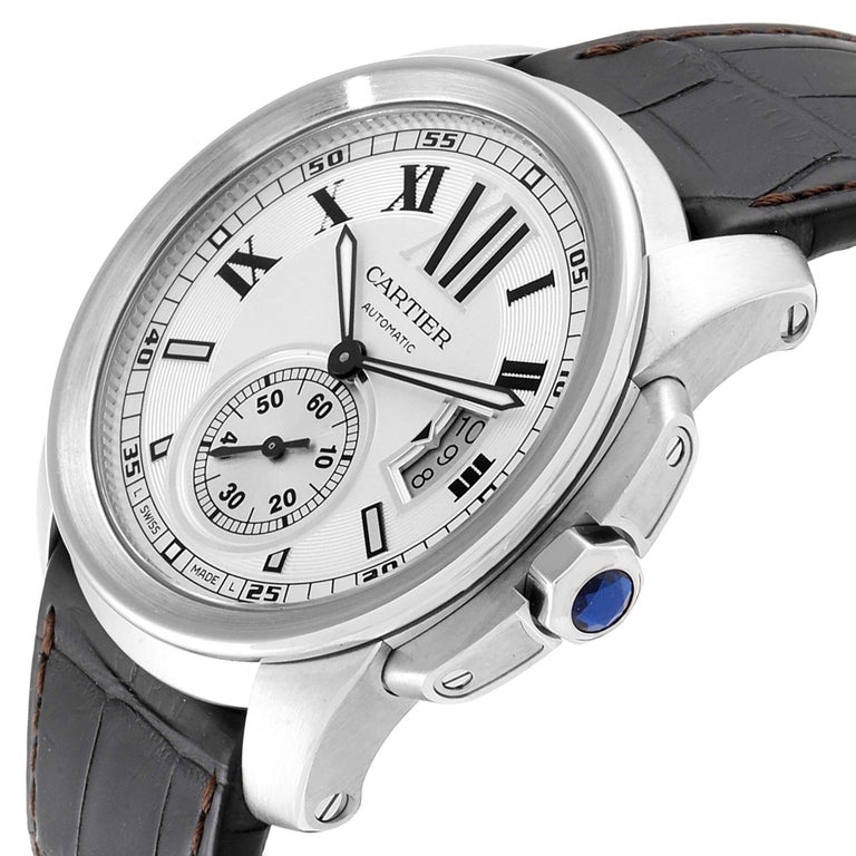 Cartier Calibre Silver Dial Steel Men's Watch W7100037 Box Papers For ...