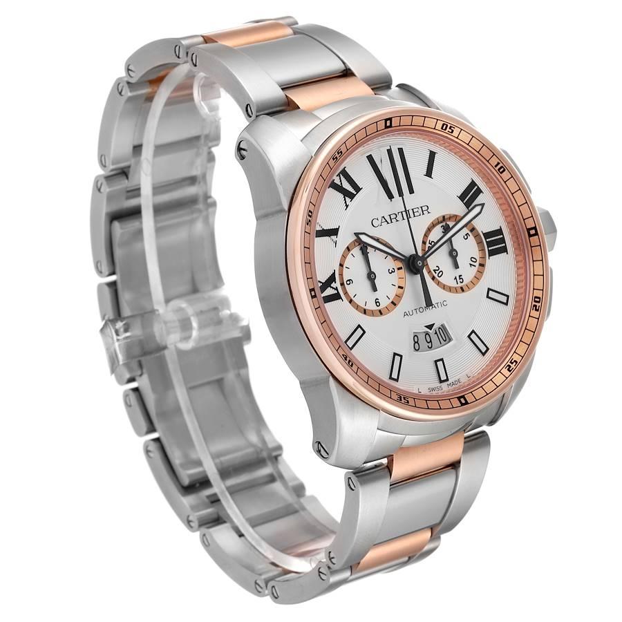 Cartier Calibre Silver Dial Steel Rose Gold Mens Watch W7100042 Box ...