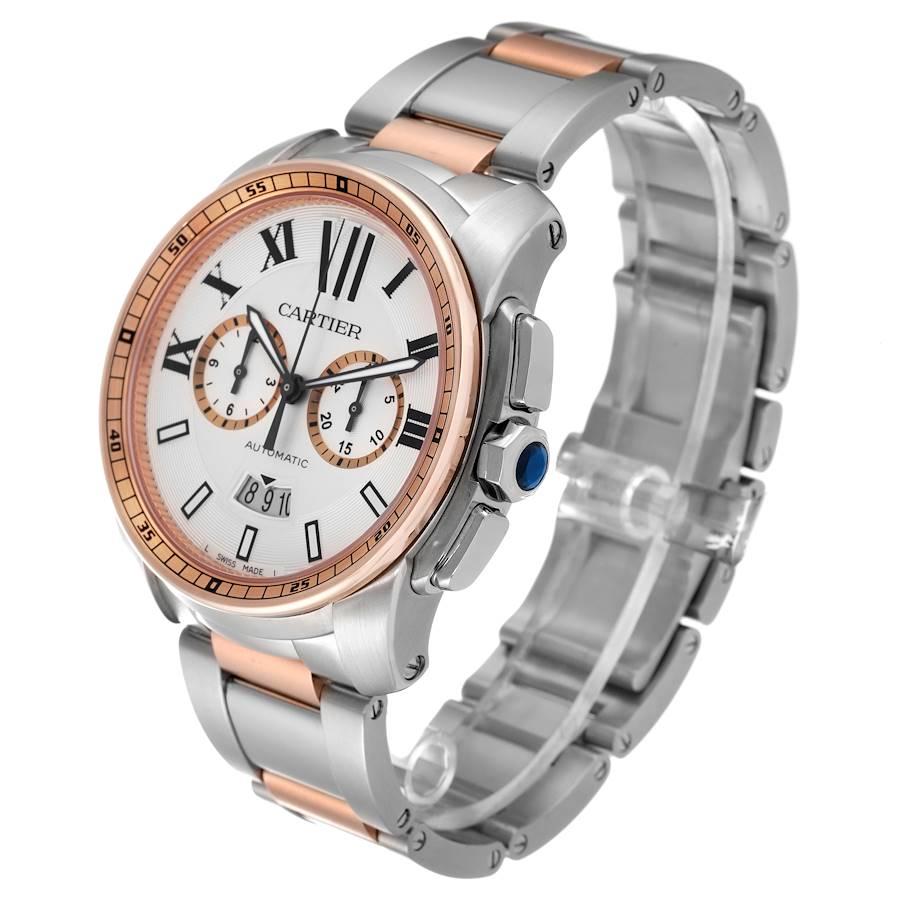 Cartier Calibre Silver Dial Steel Rose Gold Mens Watch W7100042 Box ...