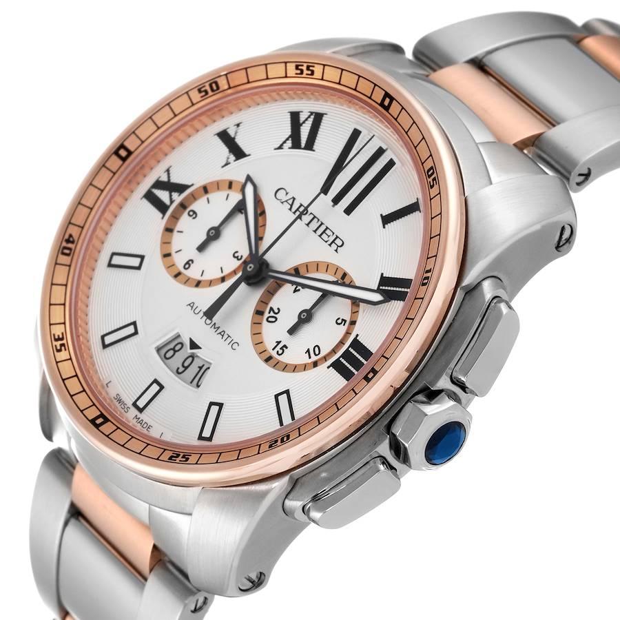 Cartier Calibre Silver Dial Steel Rose Gold Mens Watch W7100042 Box ...