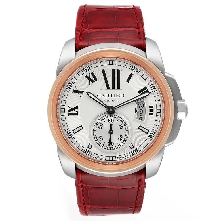 Cartier Calibre Steel Rose Gold Silver Dial Mens Watch W7100011 Box ...