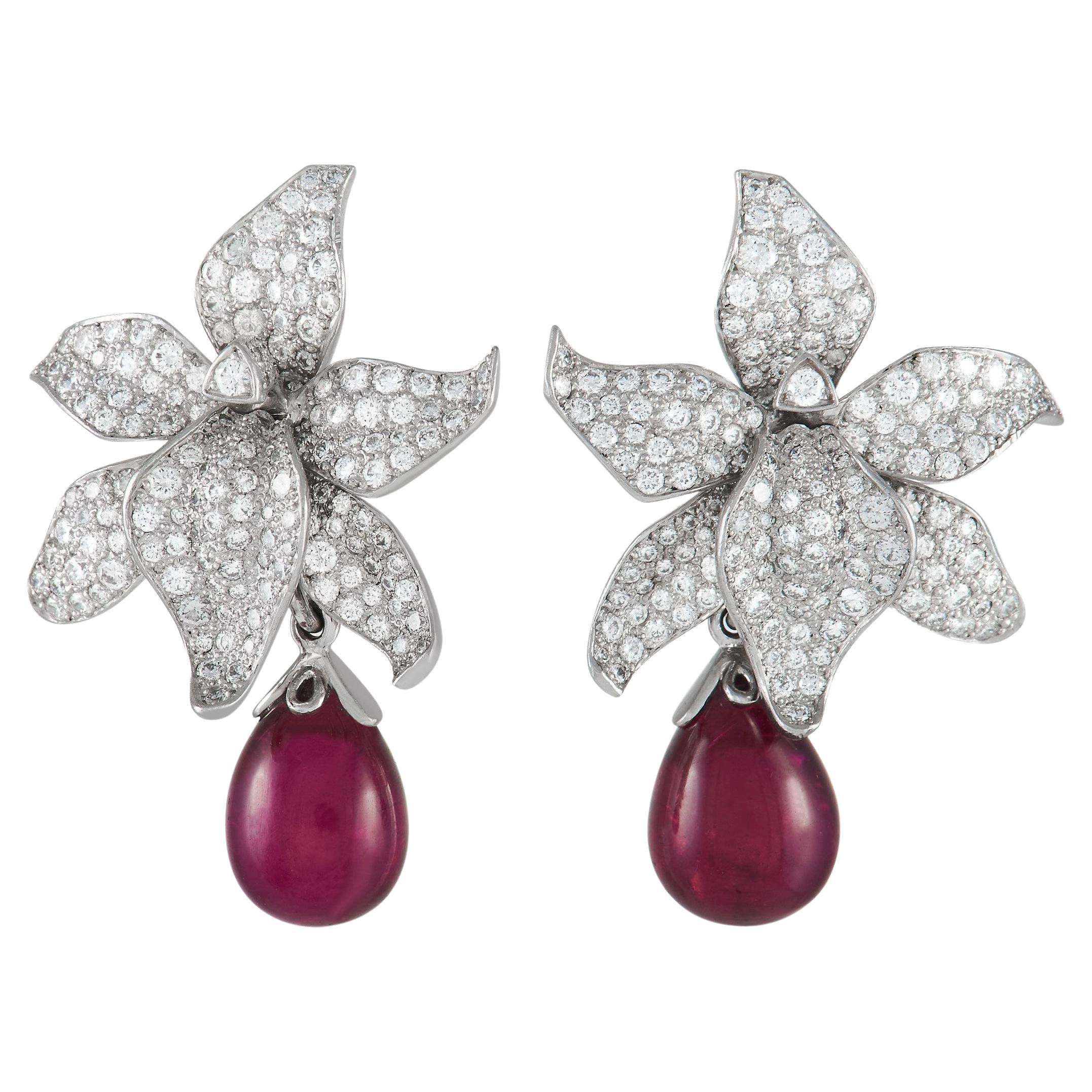 Cartier Caresse d'Orchidees Ruby Diamond Platinum Earrings For Sale at ...