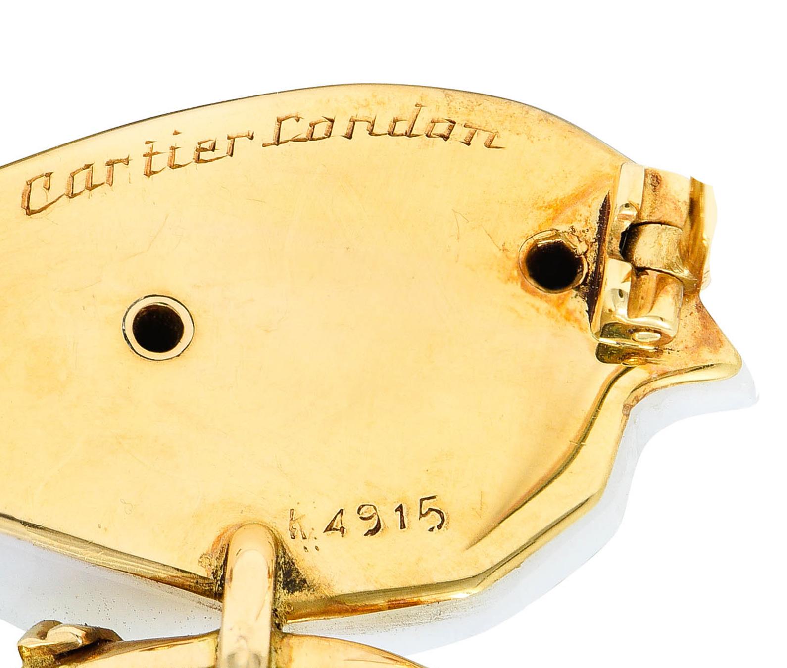 Cartier Carved Chalcedony Sapphire Turquoise 18 Karat Gold Bird Brooch ...