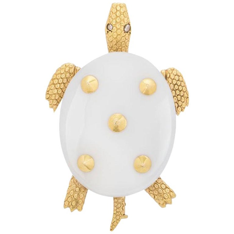 Cartier Chalcedony Turtle Diamond Brooch at 1stDibs