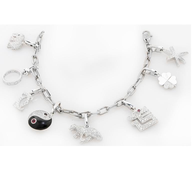 Cartier Charm Bracelet in 18 Karat White Gold With 8 Charms For Sale at ...