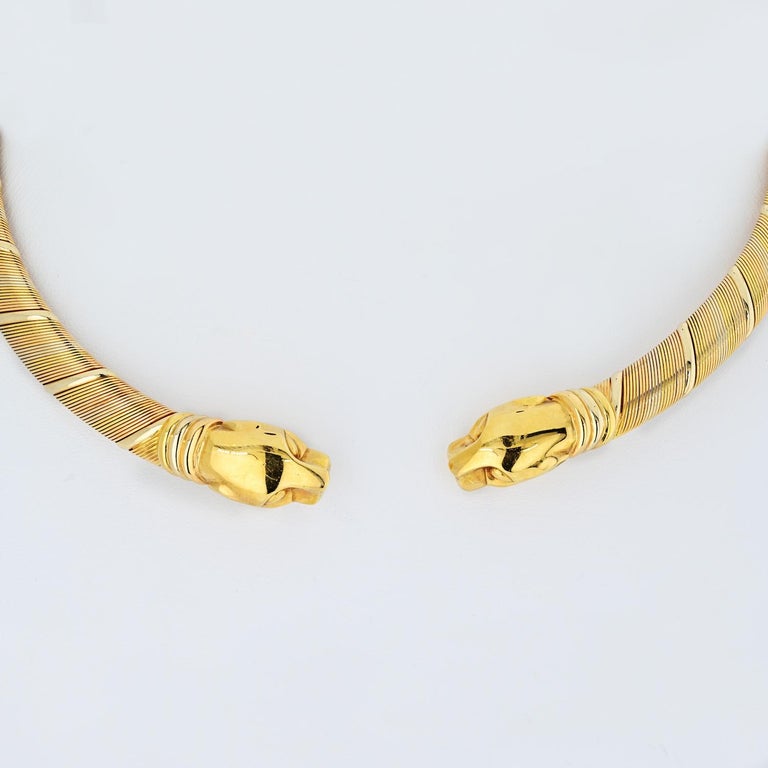 Cartier Choker 1990s Tri-Color Double Headed Cougar Panthere Necklace ...