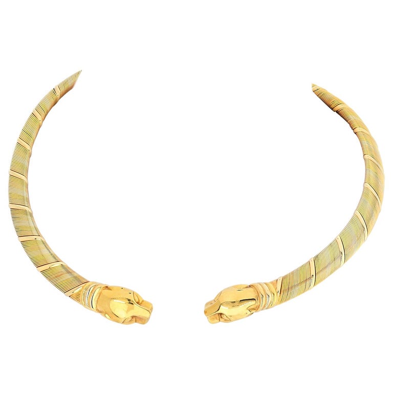 Cartier Choker 1990s Tri-Color Double Headed Cougar Panthere Necklace ...