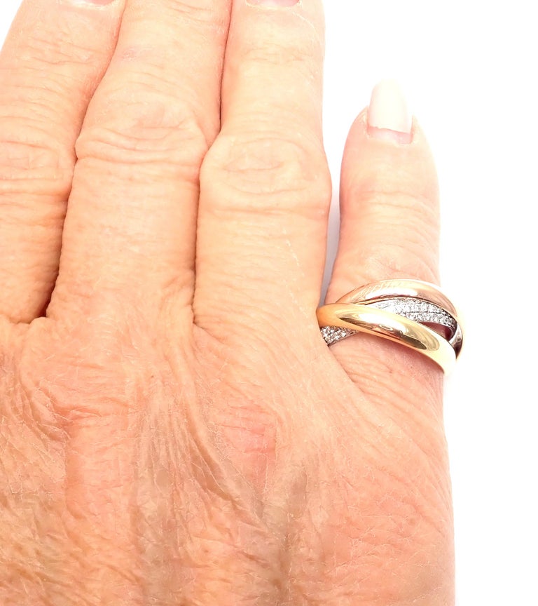 Cartier Classic Diamond Tri-Color Gold Trinity Band Ring at 1stDibs