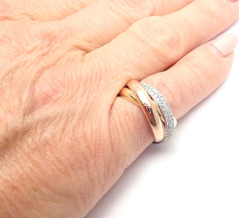 Cartier Classic Diamond Tri-Color Gold Trinity Band Ring at 1stDibs