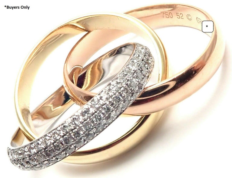 Cartier Classic Diamond Tri-Color Gold Trinity Band Ring at 1stDibs