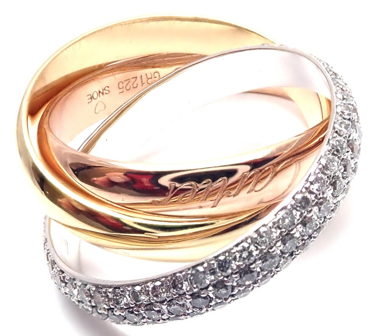 Cartier Classic Diamond Tri-Color Gold Trinity Band Ring For Sale at ...