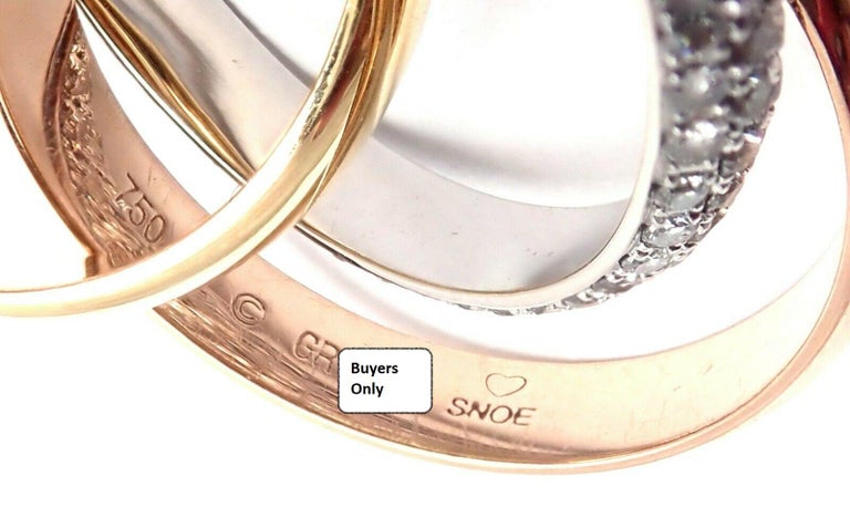 Cartier Classic Diamond Tri-Color Gold Trinity Band Ring at 1stDibs