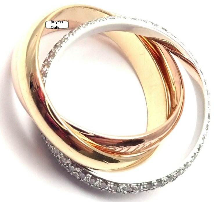 Cartier Classic Diamond Tri-Color Gold Trinity Band Ring at 1stDibs