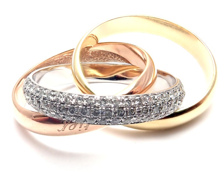 Cartier Classic Diamond Tri-Color Gold Trinity Band Ring at 1stDibs