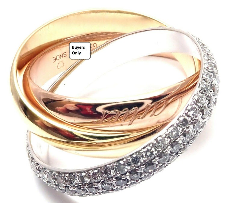 Cartier Classic Diamond Tri-Color Gold Trinity Band Ring at 1stDibs