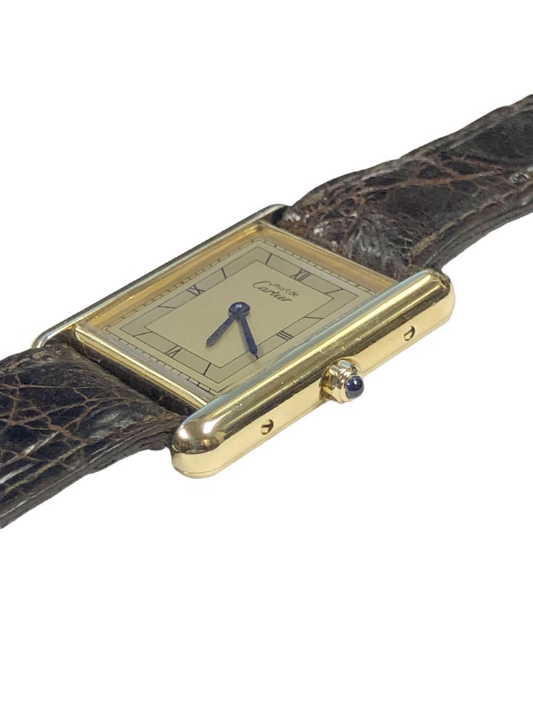 Cartier Classic Mid Size Must de Cartier Vermeil Tank Wrist Watch at ...