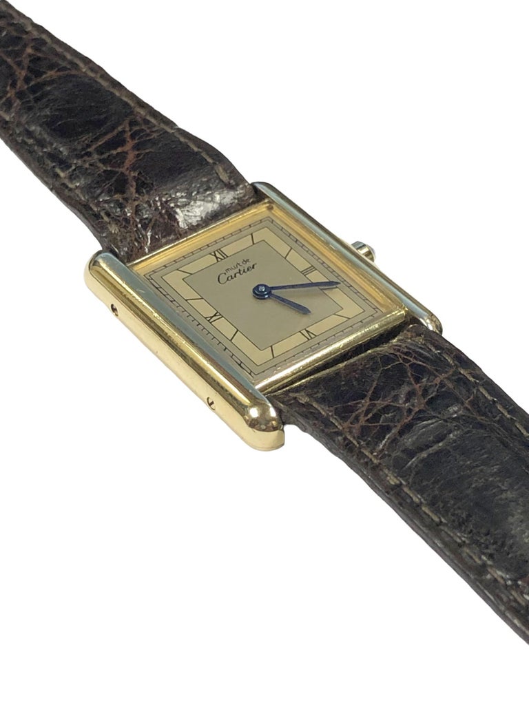 Cartier Classic Mid Size Must de Cartier Vermeil Tank Wrist Watch at ...