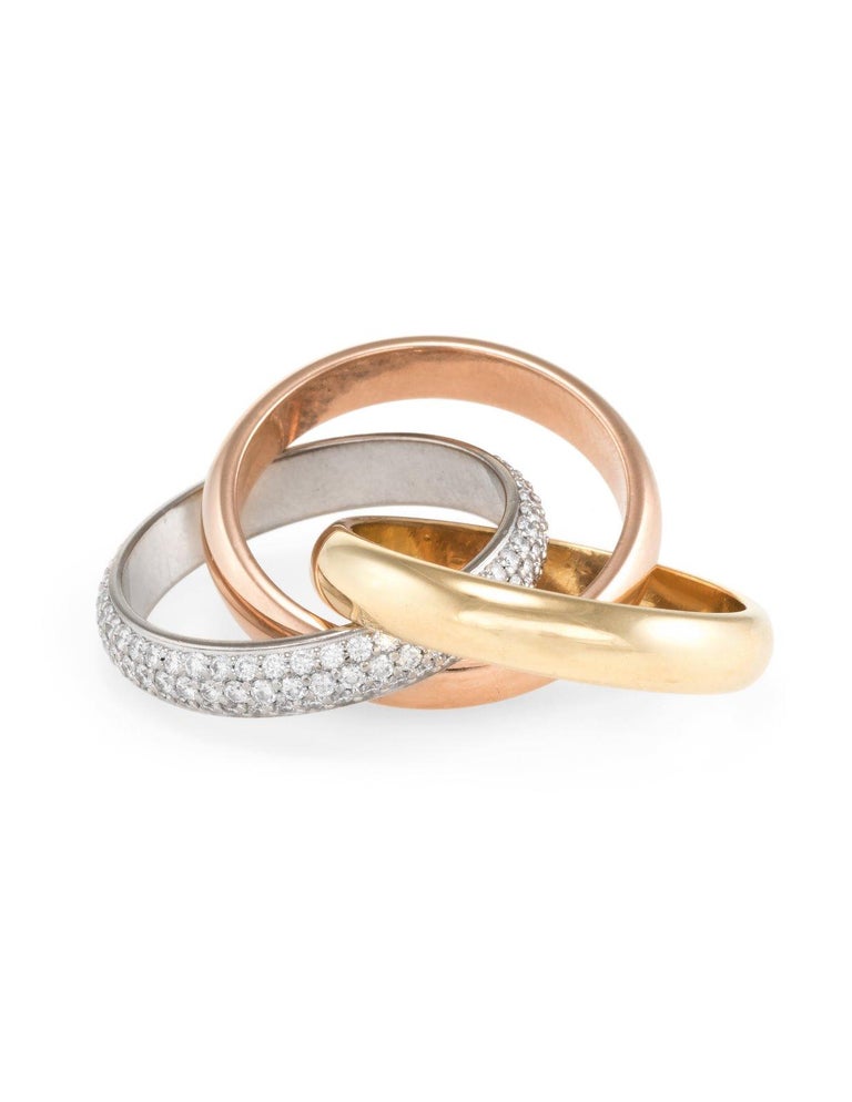 Cartier Classic Trinity Ring Diamond 18 Karat Tri Gold Estate Jewelry ...
