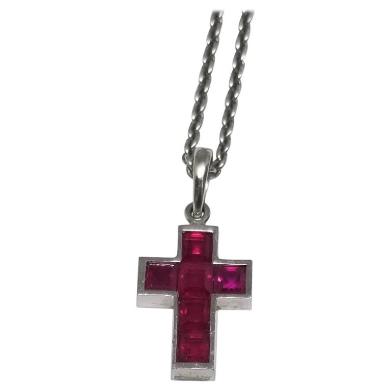 Cartier Contemporary Ruby Cross Necklace in Platinum at 1stDibs