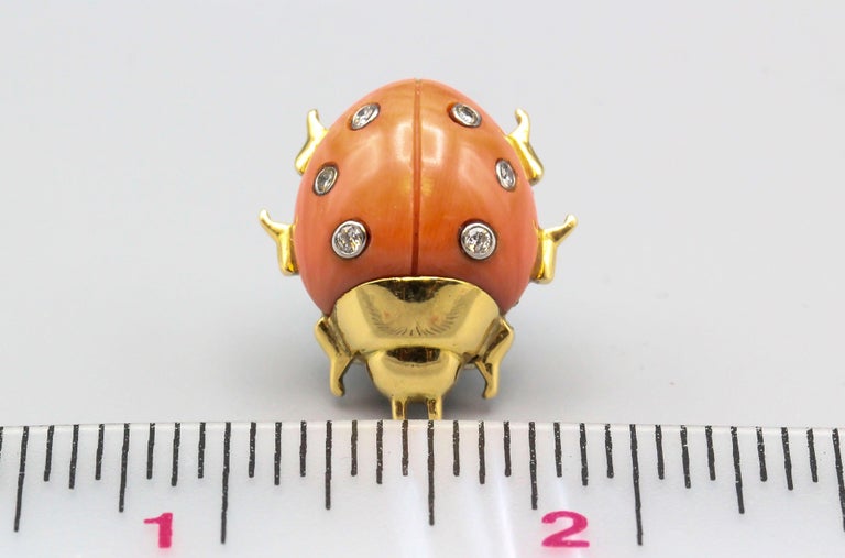Cartier Coral Diamond Platinum and 18 Karat Gold Ladybug Brooch Clip ...