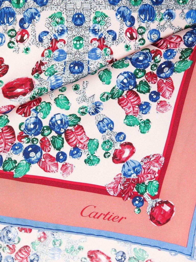 Cartier Coral Tutti Frutti Print Scarf For Sale at 1stDibs