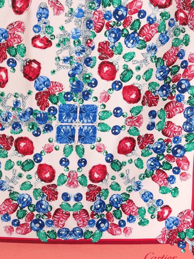 Cartier Coral Tutti Frutti Print Scarf For Sale at 1stDibs