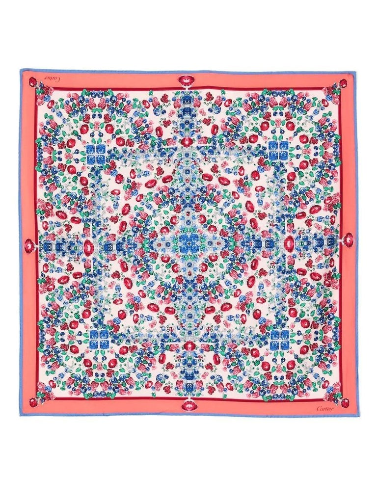 Cartier Coral Tutti Frutti Print Scarf For Sale at 1stDibs