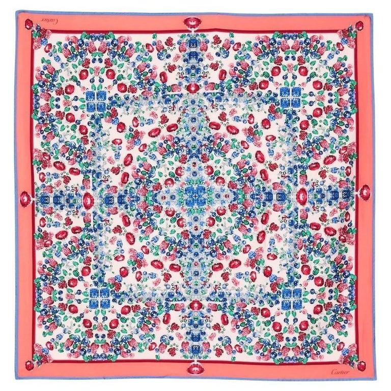 Cartier Coral Tutti Frutti Print Scarf For Sale at 1stDibs