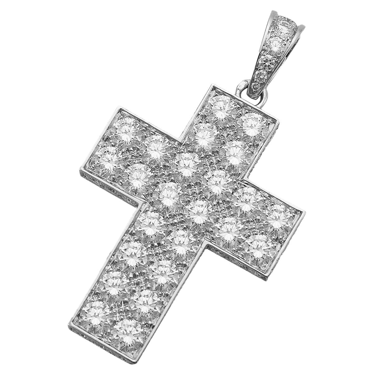 Cartier Diamond Cross Chain Pendant Necklace 18 Karat White Gold at ...