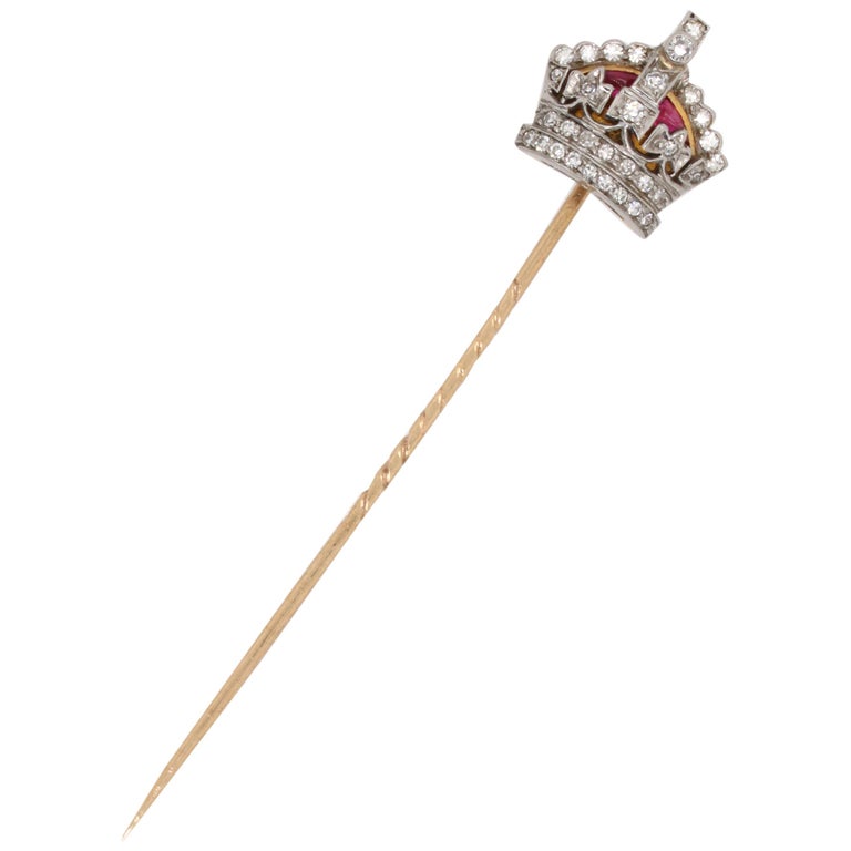 Cartier Crown Diamond and Ruby Pin at 1stDibs