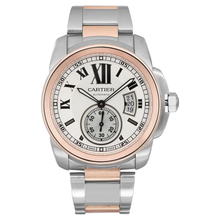 Cartier de Calibre 18K Rose Gold Steel Silver Dial Automatic Mens Watch ...