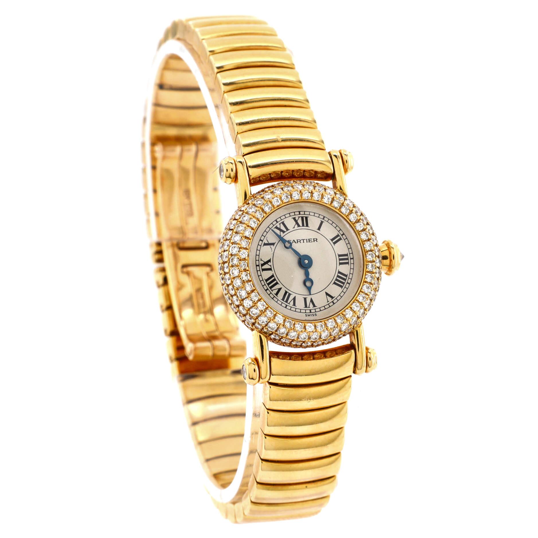 Cartier Diabolo Quartz Watch Yellow Gold with Diamond Bezel For Sale at ...