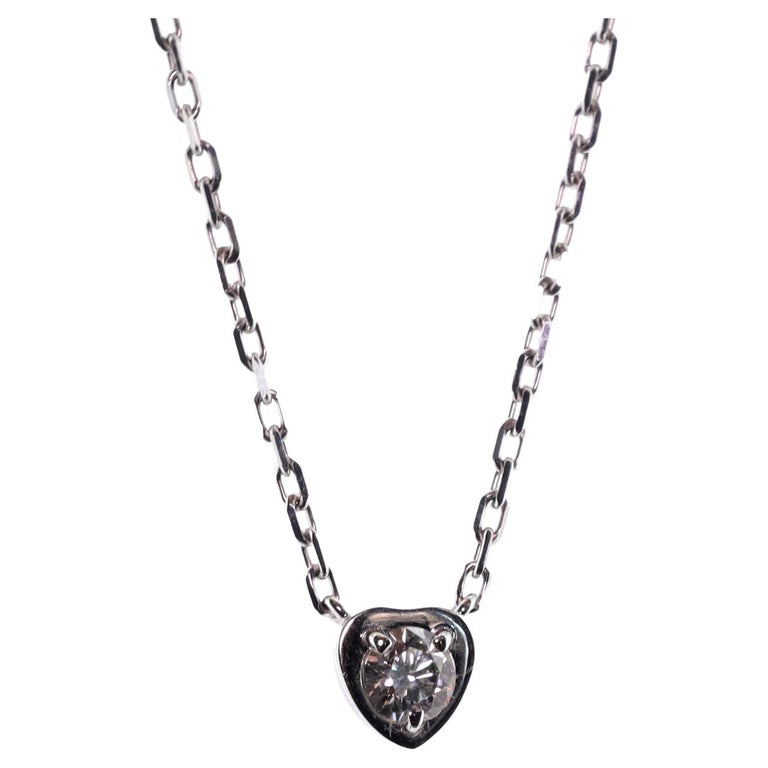 Cartier Diamants Legers Heart Pendant Necklace 18k White Gold with Diamond For Sale at 1stDibs