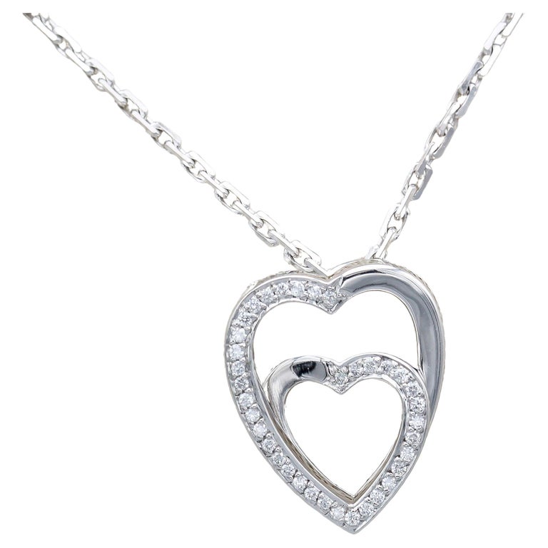 Cartier Diamond 18k Gold Heart Within a Heart Pendant Necklace For Sale ...