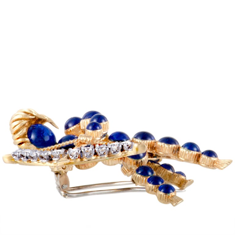 Cartier Diamond and Blue Stone Yellow Gold Sagittarius Brooch at 1stDibs