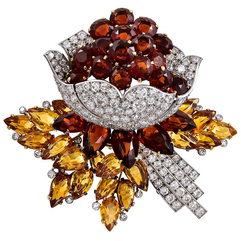 Cartier Diamond Citrine Platinum Flower Head Brooch For Sale at 1stDibs ...