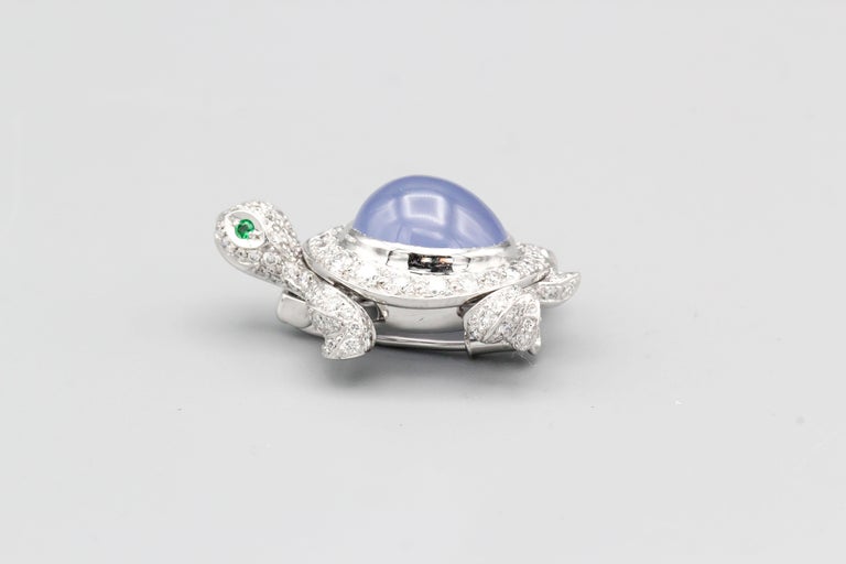 Cartier Diamond Chalcedony and 18 Karat White Gold Turtle Brooch For ...