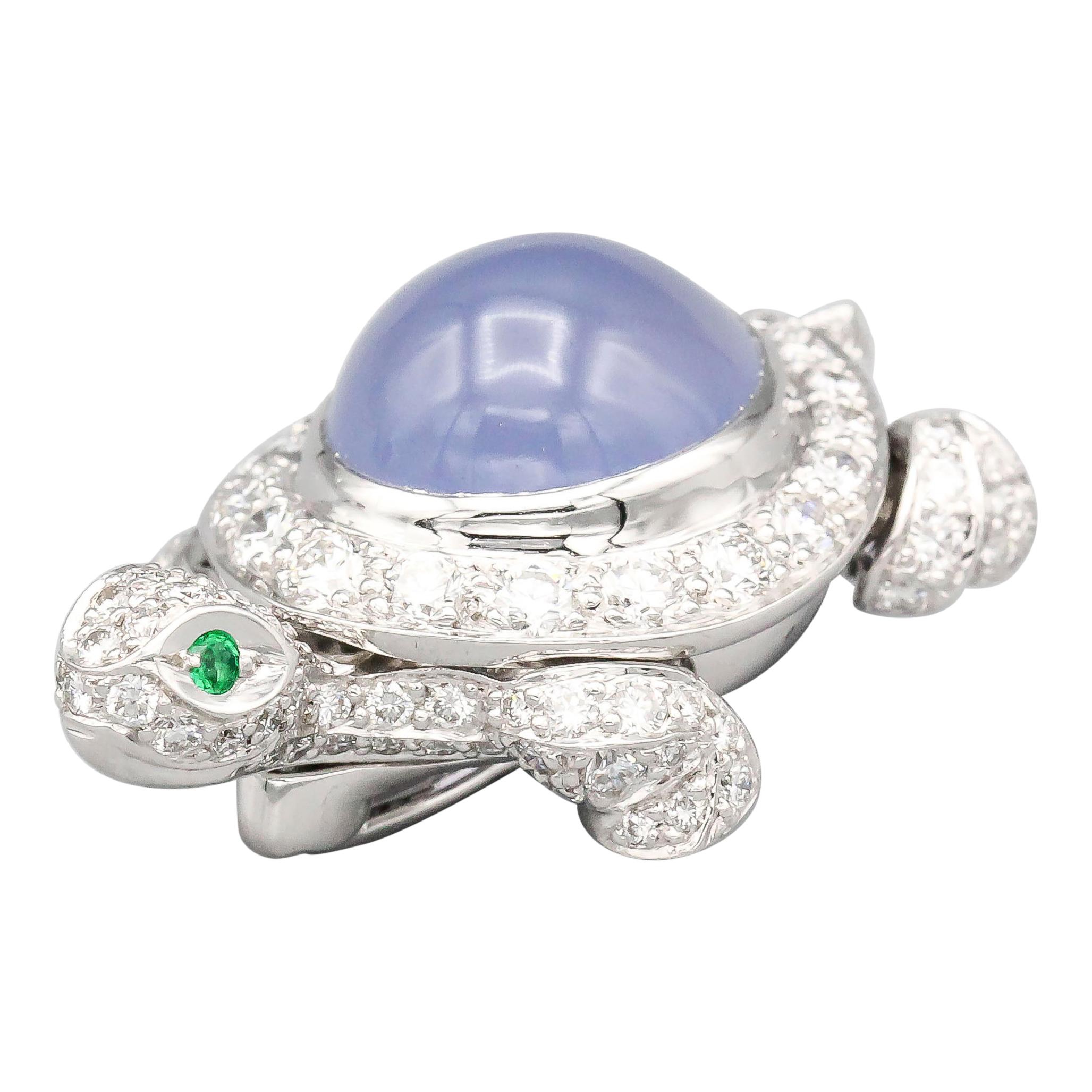 Cartier Turtle Chalcedony Emerald Diamond White Gold Pin Brooch at 1stDibs