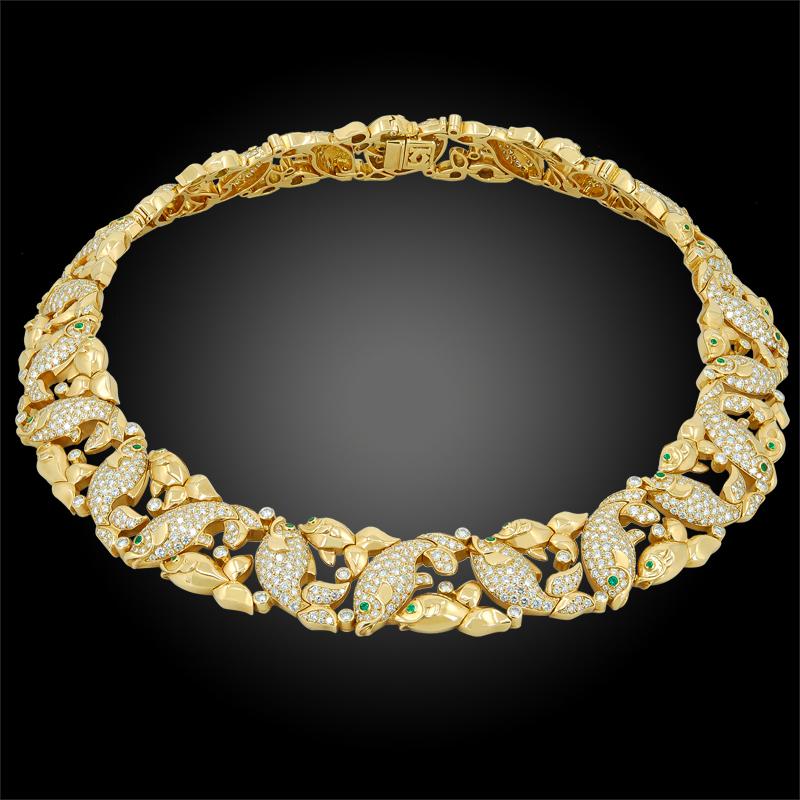 Cartier Koifish Motif Good Luck Symbol Diamond Emerald Gold Necklace ...